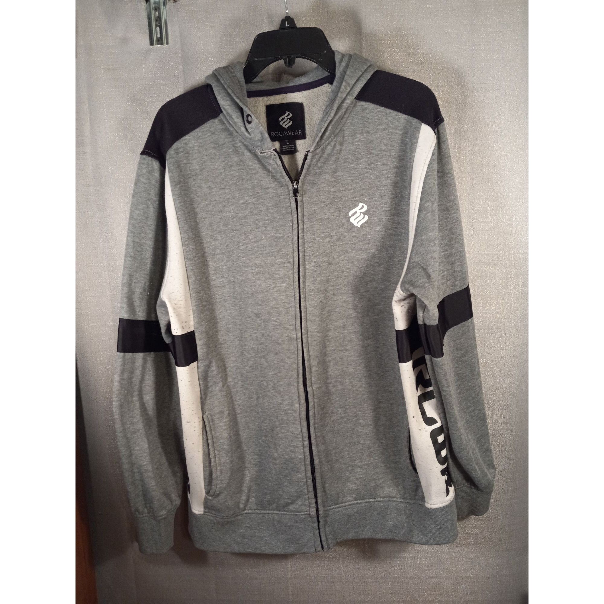 Rocawear Rocawear grey full-zip tracksuit ribbed logo hoodie | Grailed