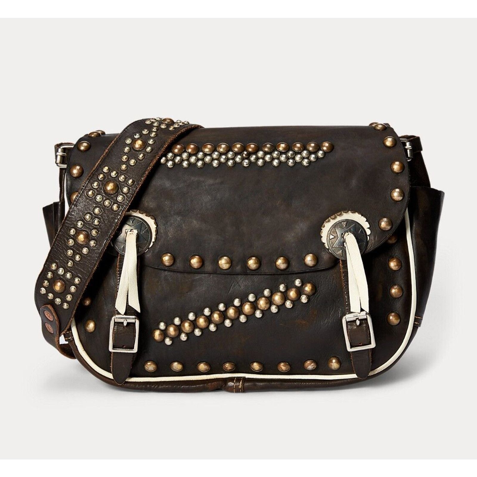 Ralph Lauren Double RL Studded Leather Saddle Bag RRL Messenger Mail ...