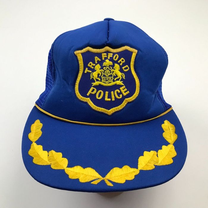Vintage VINTAGE Police Hat Cap Snapback Blue Yellow Trucker Adult Men ...