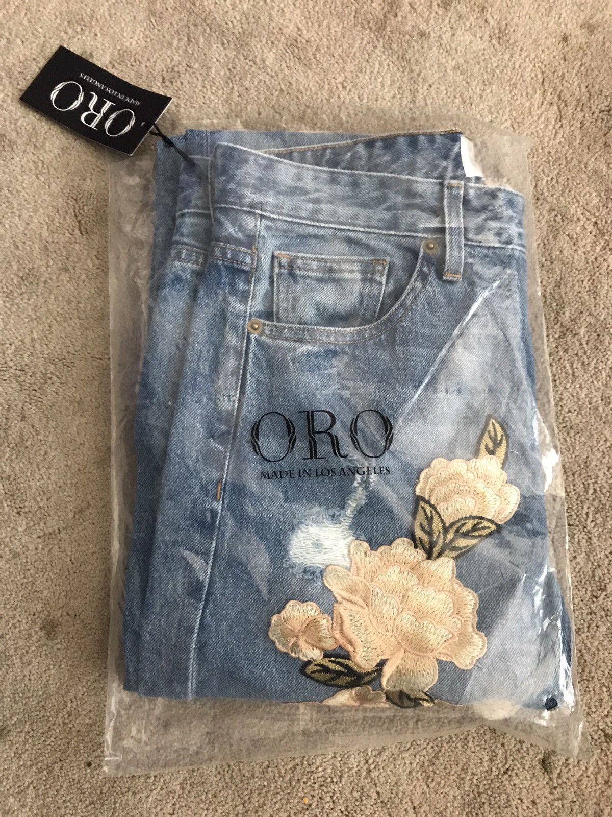 Oro Los Angeles Flower Embroidered Distressed Jeans | Grailed
