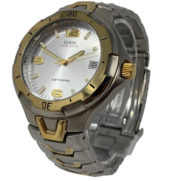 Guess Guess Waterpro Mens Wristwatch 100m Stainless Silver Gold | Grailed