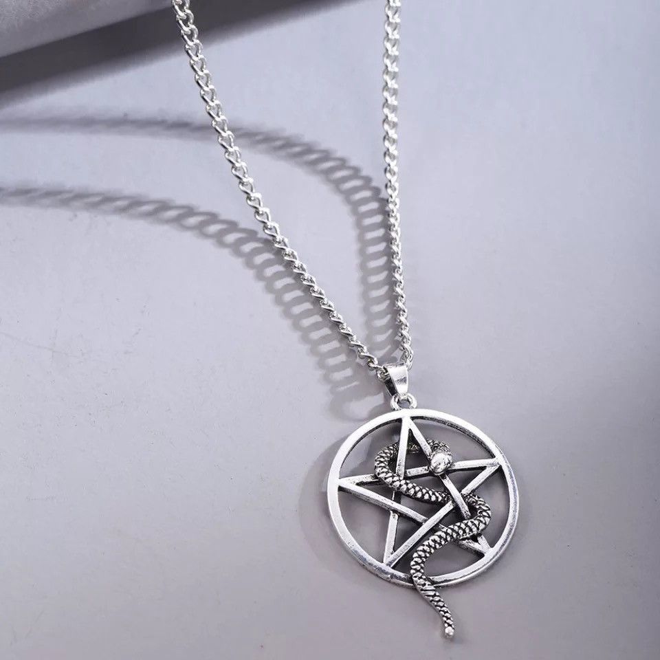 Streetwear Snake Pentagram Chain Witchcraft Goth Satan Jewelry Chrome ...