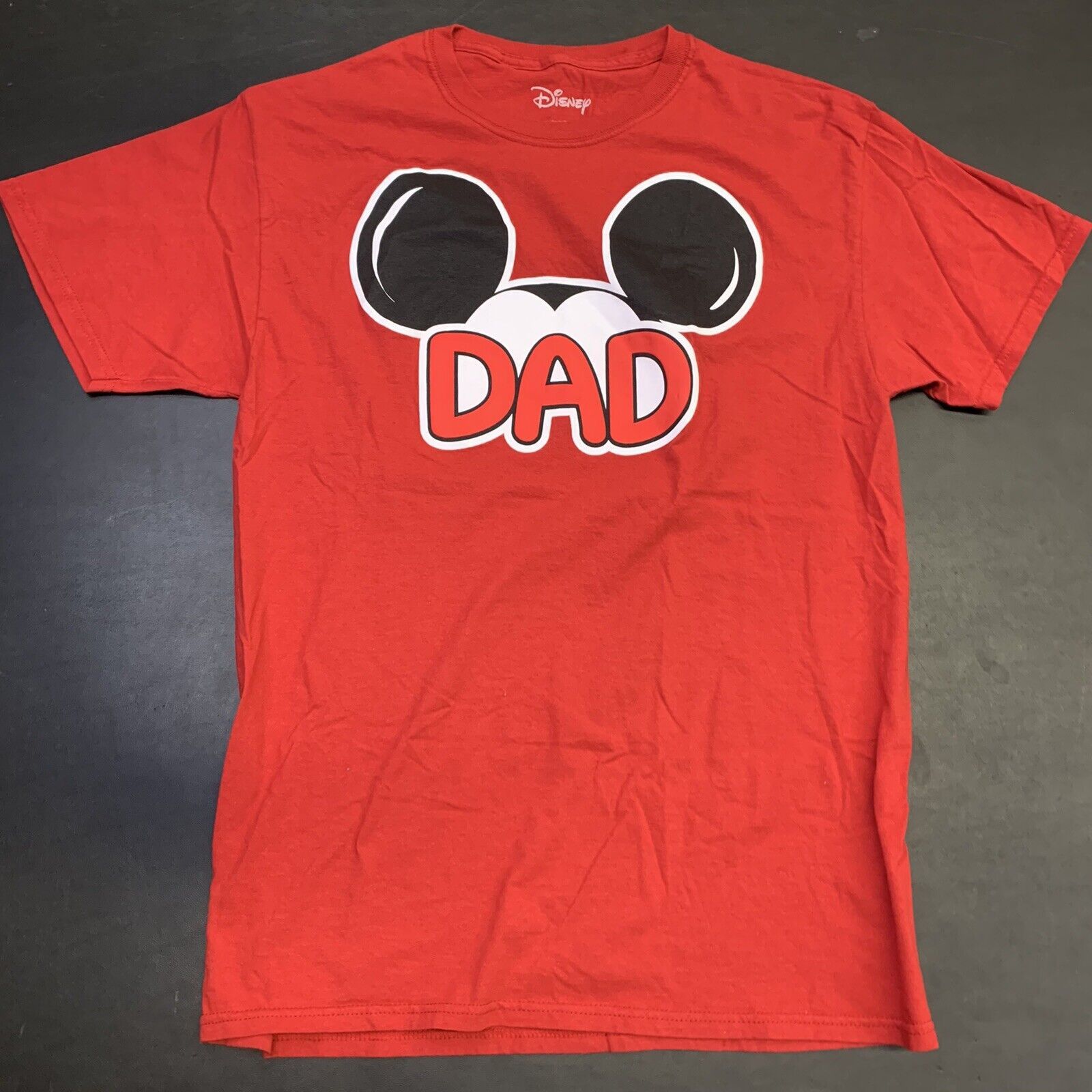 Disney Mens Disney Dad Shirt Red Medium Graphic Logo Mickey Mouse Ears ...