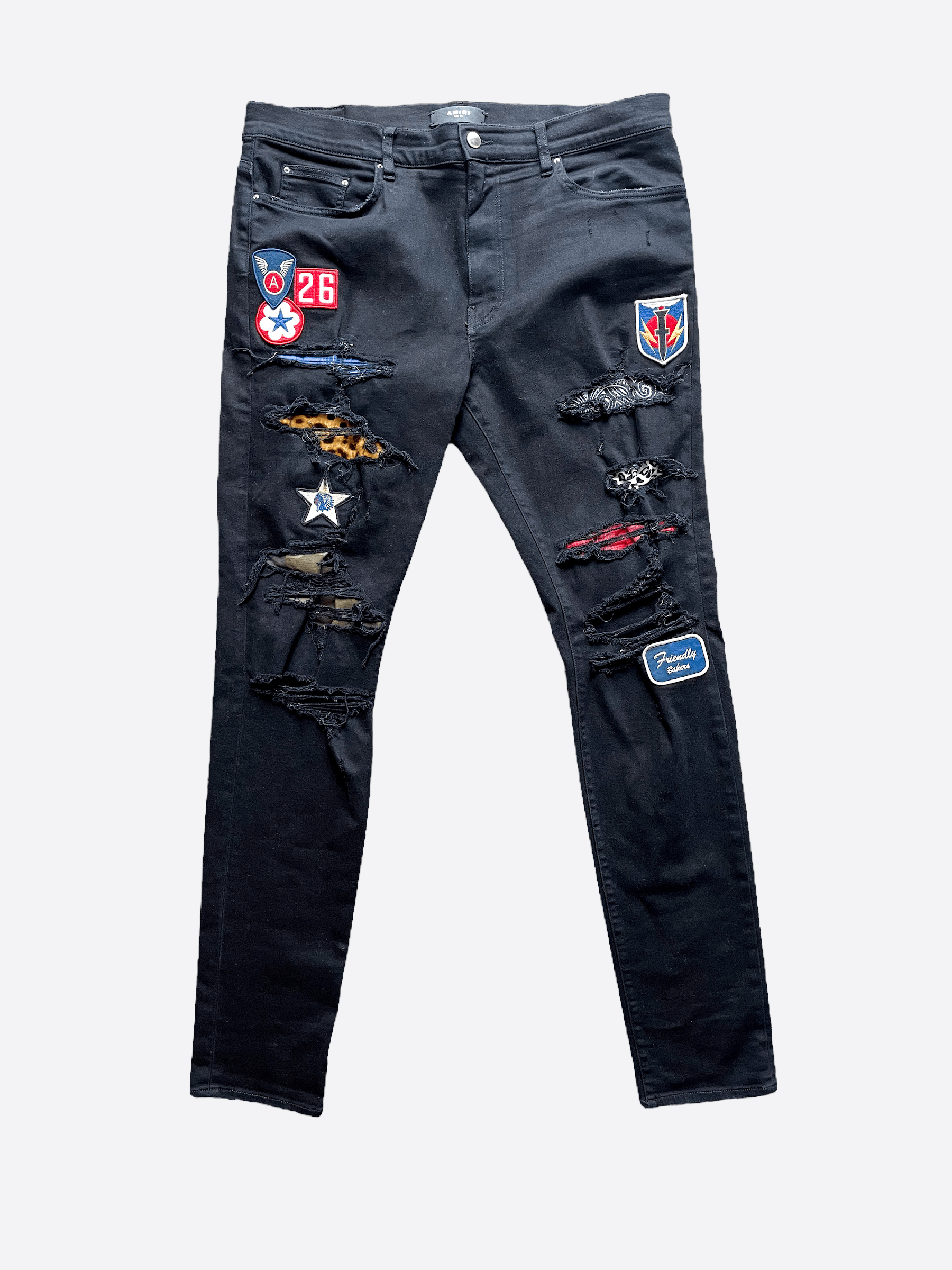 Amiri Amiri Black Art Patch Distressed Denim | Grailed