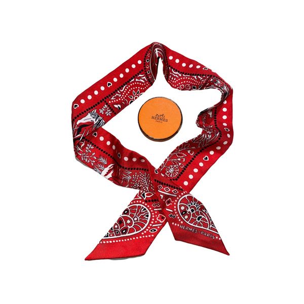 Hermes Twilly red paisley heart scarf neck tie | Grailed