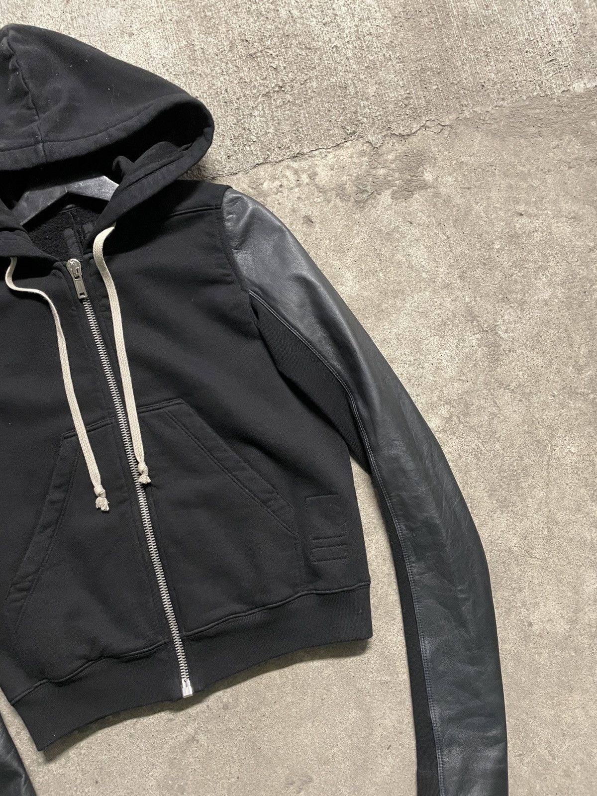 Rick Owens × Rick Owens Drkshdw Rick Owens Leather Sleeve Jason Hoodie ...