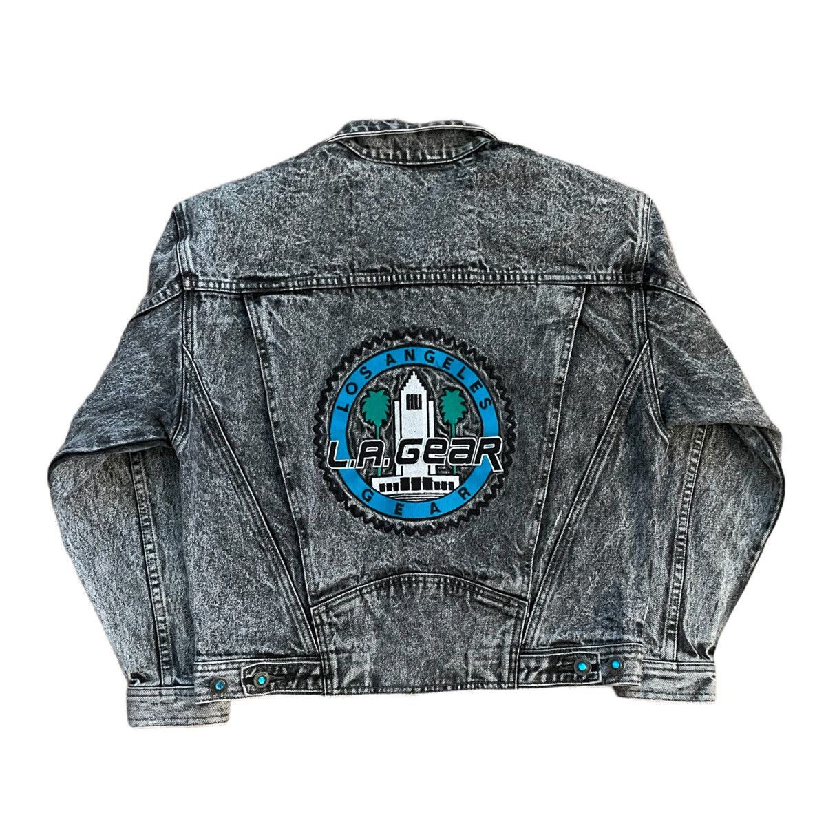 La Gear × Vintage VTG 80s 90s LA GEAR black acid wash denim jacket w ...