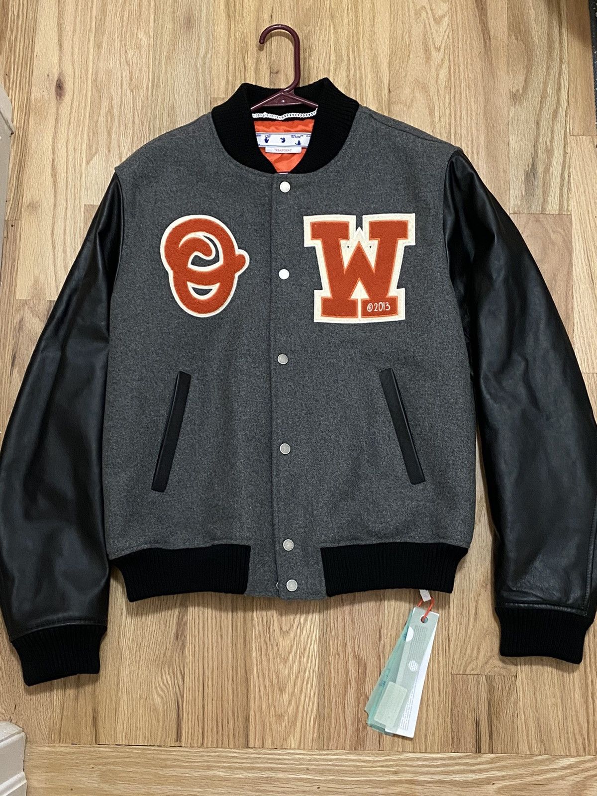 Off-White OW Patch Varsity Bomber Letterman Jacket | Grailed