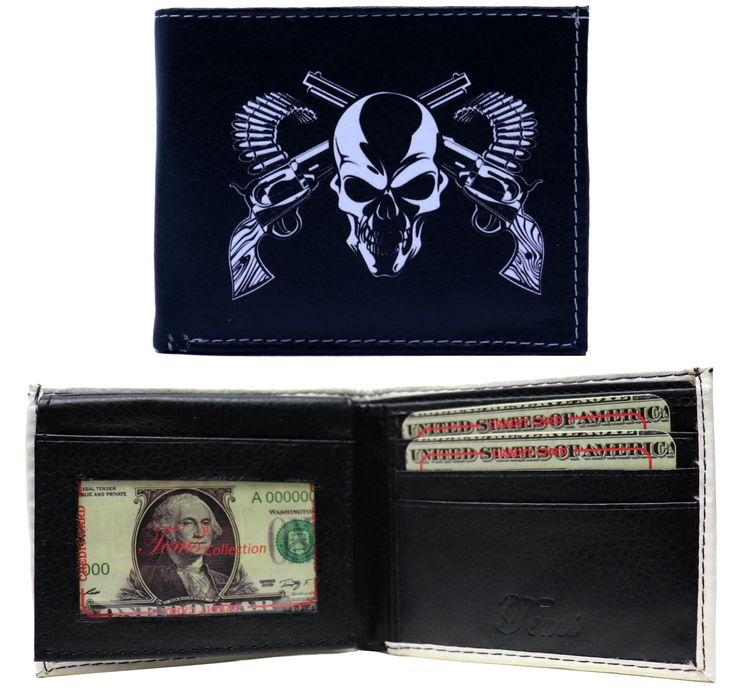Other Two Revolver Guns Skull Head Leather Bi-Fold Bifold Wallet | Grailed
