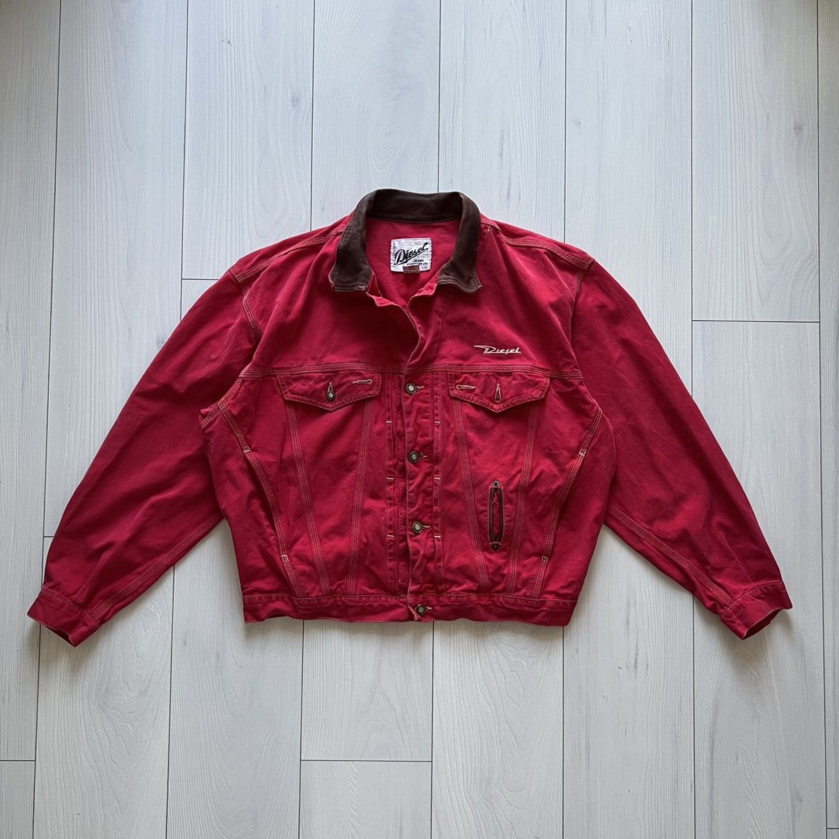 Diesel × Rare × Vintage 90s Diesel Red Washed Trucker Denim Jacket ...
