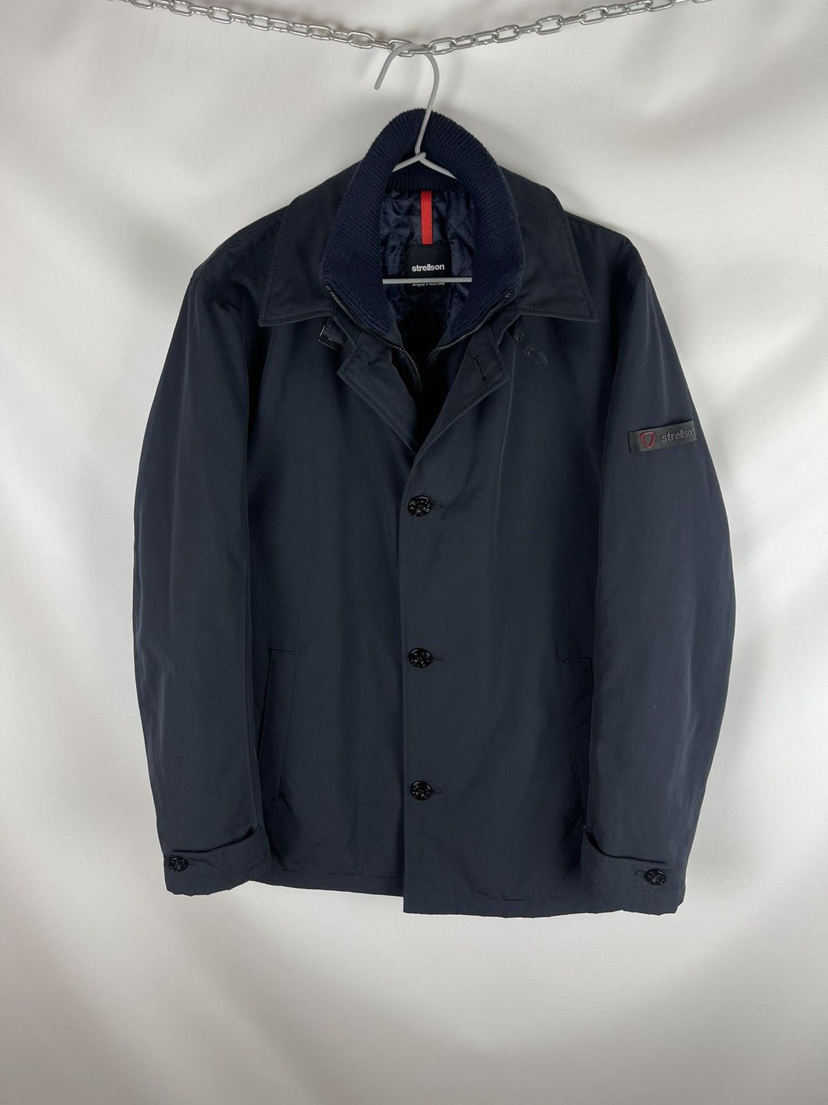 Strellson Strellson Tyron blue navy trench coat jacket sleeve logo ...
