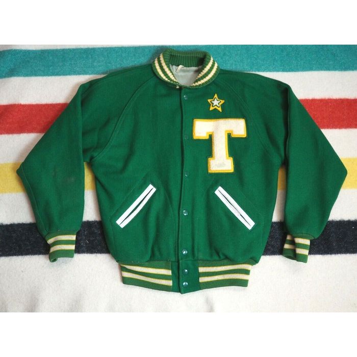 Vintage VTG 50s 60s LASLEY Knitting SEATTLE Green Yellow Wool Snap ...