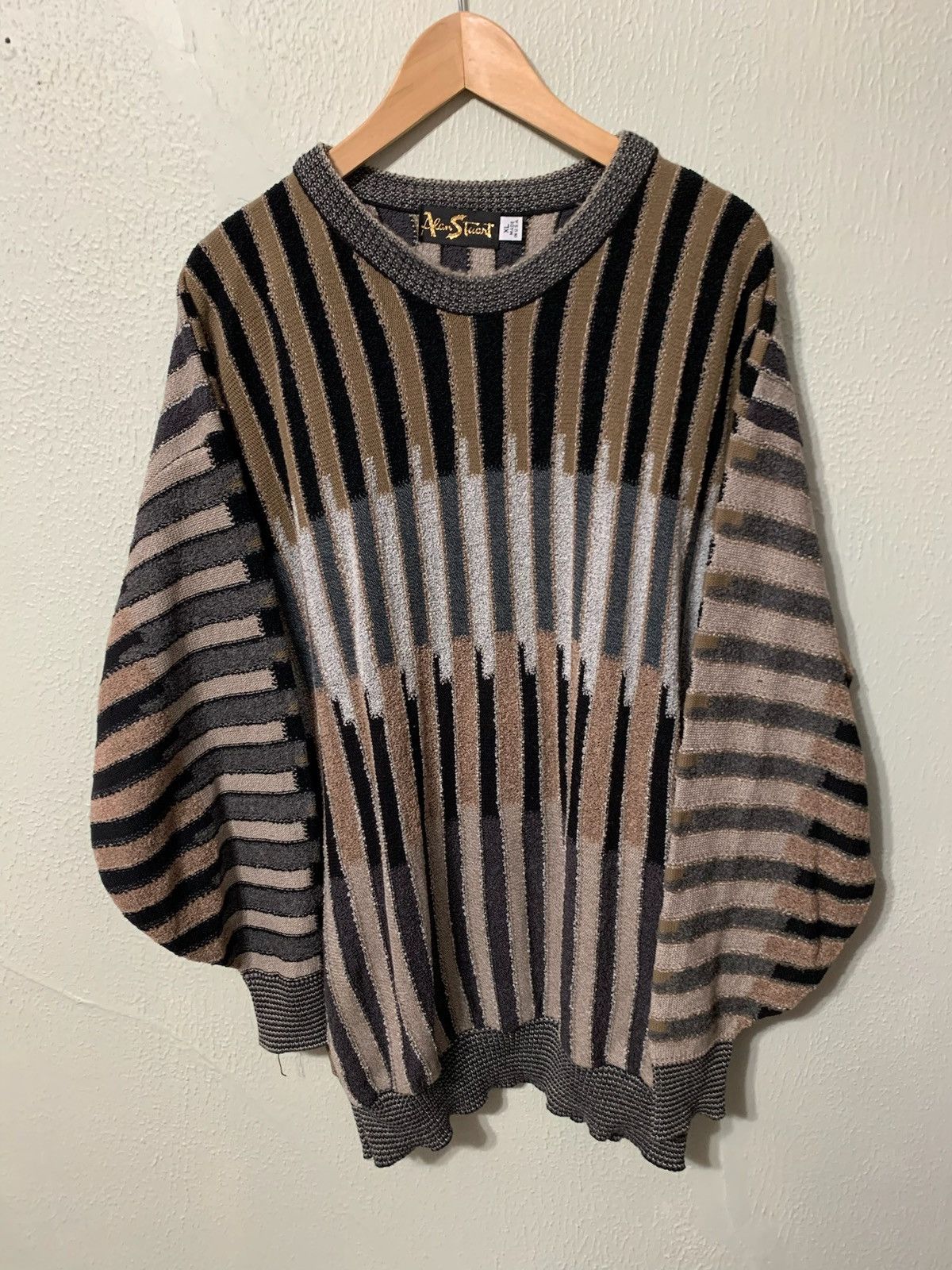 Coloured Cable Knit Sweater × Vintage Vintage Optical Illusion Pillars ...