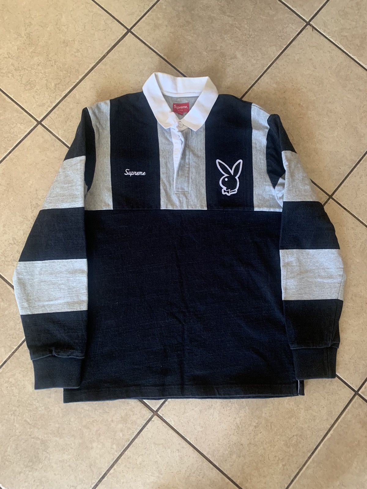 Supreme Supreme x Playboy Rugby Polo L/S Shirt FW17 Black | Grailed