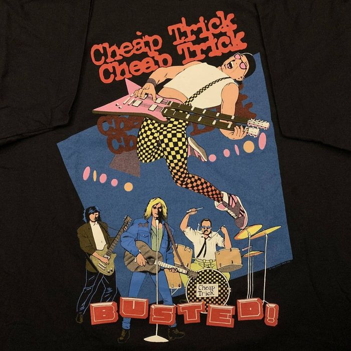 Vintage Vintage 1990 Cheap Trick Busted Rock Band Black Tour T-Shirt ...
