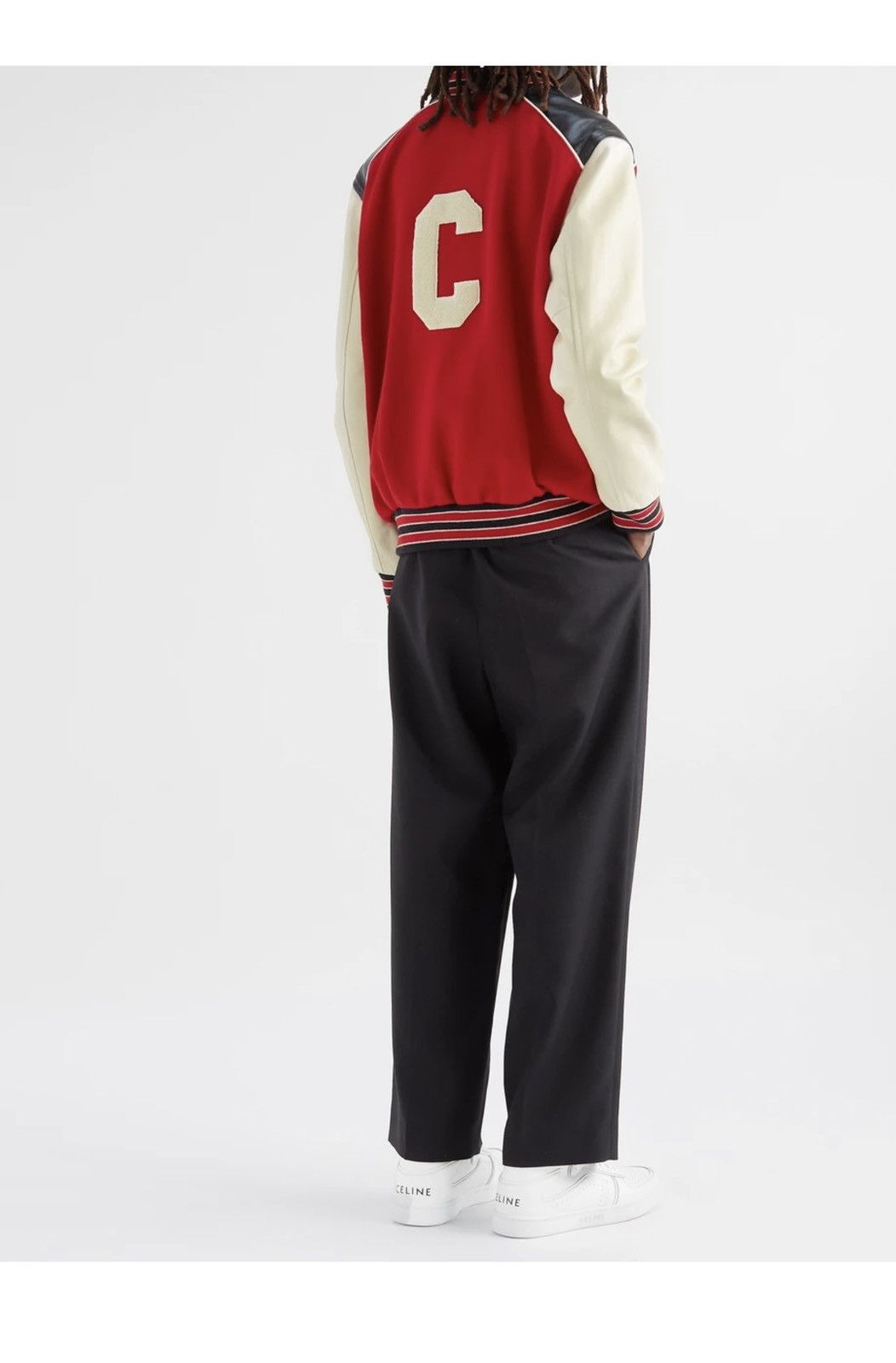 Celine × Hedi Slimane Celine FW22 red wool & leather Teddy Varsity ...