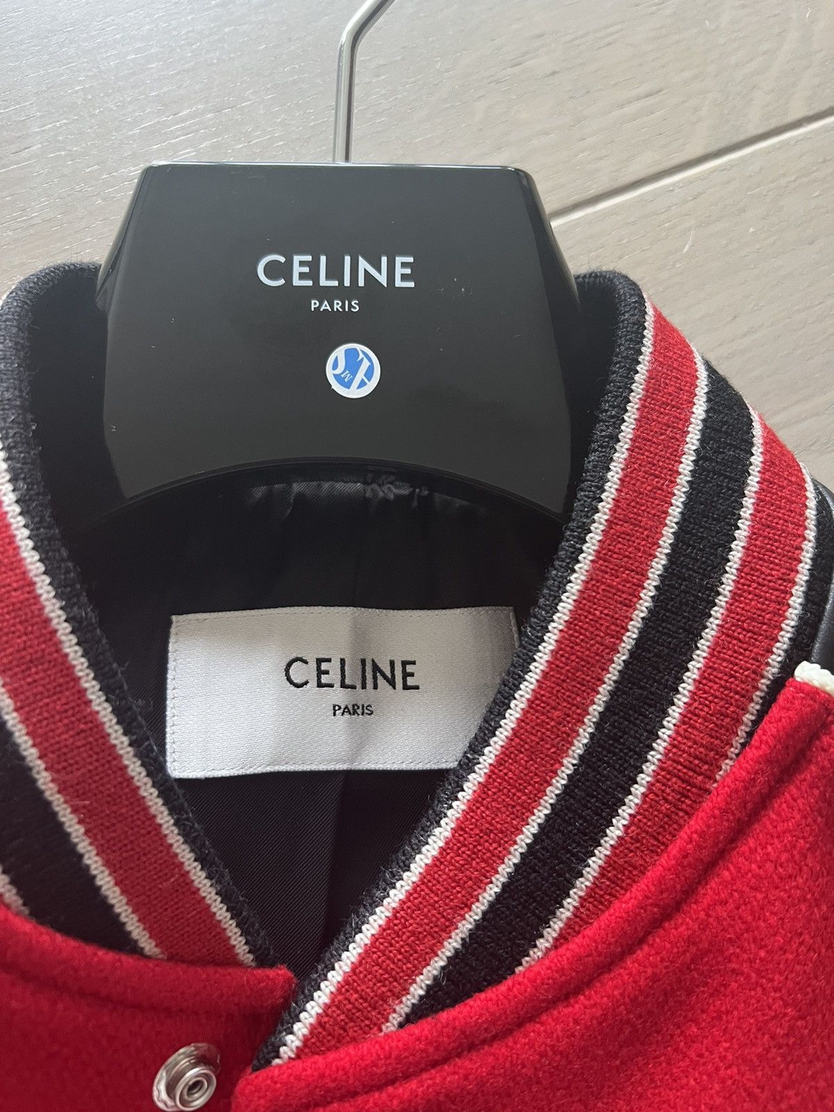 Celine × Hedi Slimane Celine FW22 red wool & leather Teddy Varsity ...