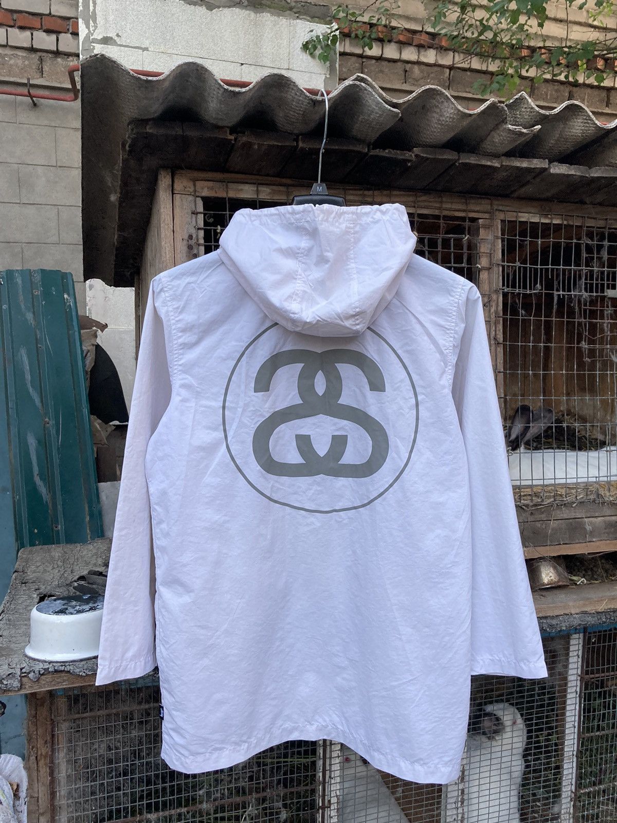 Streetwear × Stussy Stussy reflective logo white raincoat jacket | Grailed