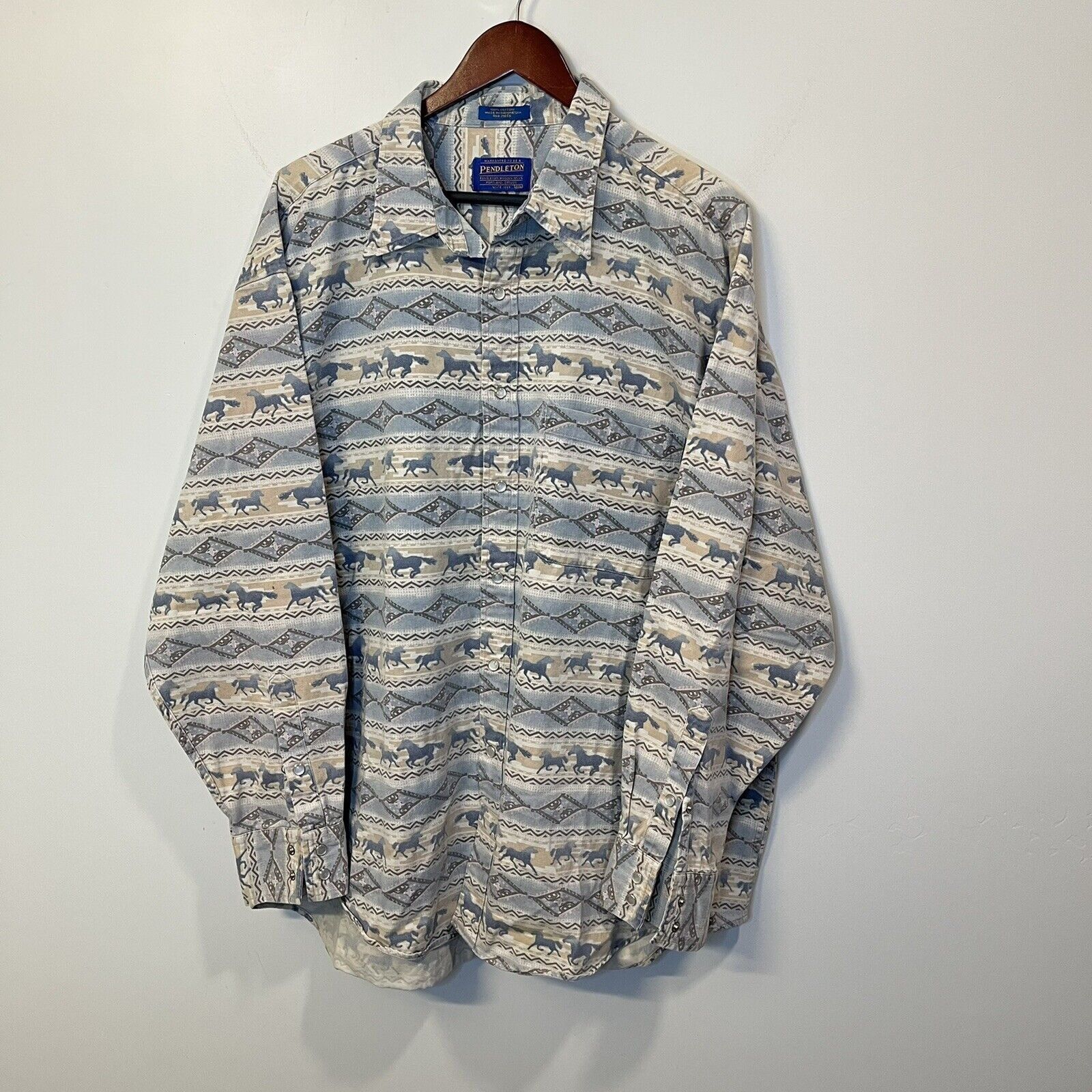 Vintage PENDLETON Shirt Western Horses Print Pearl snap Shirt | Grailed