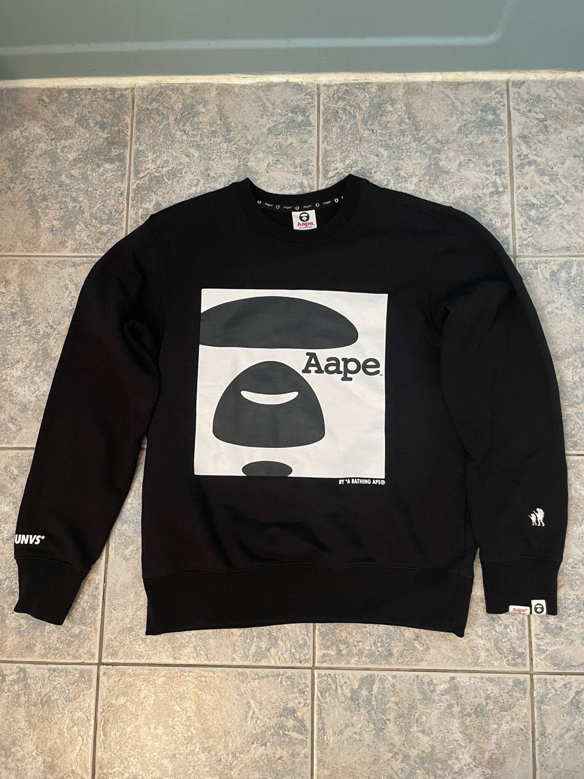 Aape A BATHING APE AAPE/BAPE APUNVS CREWNECK SWEATER BLACK | Grailed