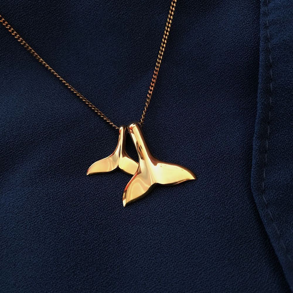Jewelry × Vintage Gold Double Fishtail Dolphin Tail Pendant Necklace ...