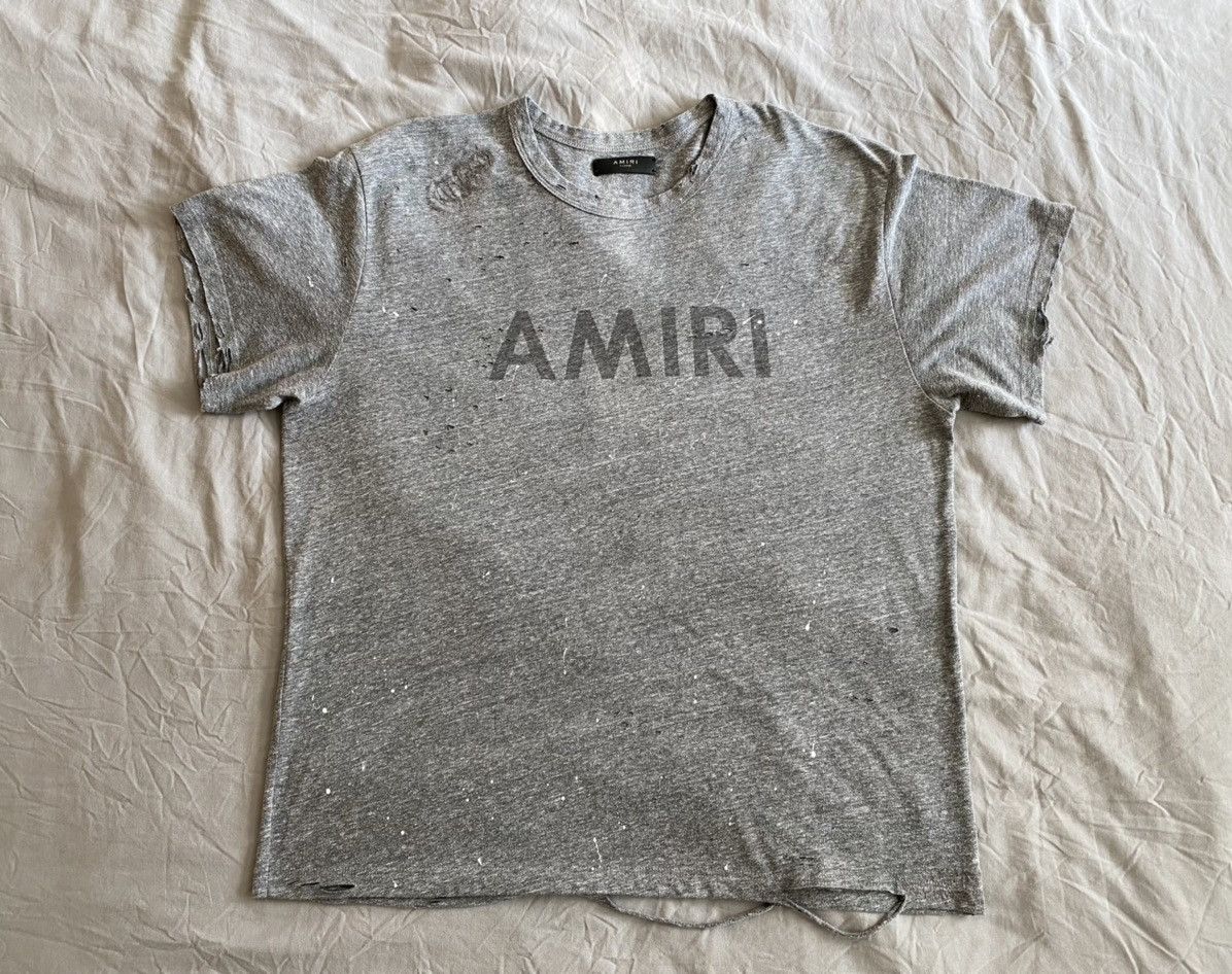 Amiri Army core logo shotgun distressed tee shirt | Grailed