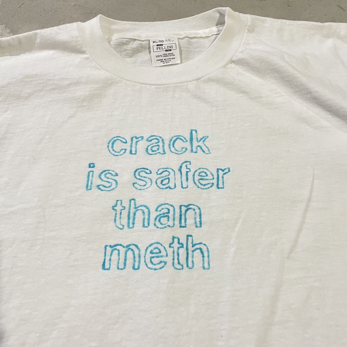 Art × Humor × Vintage crack is safer than meth 90s White single stitch ...
