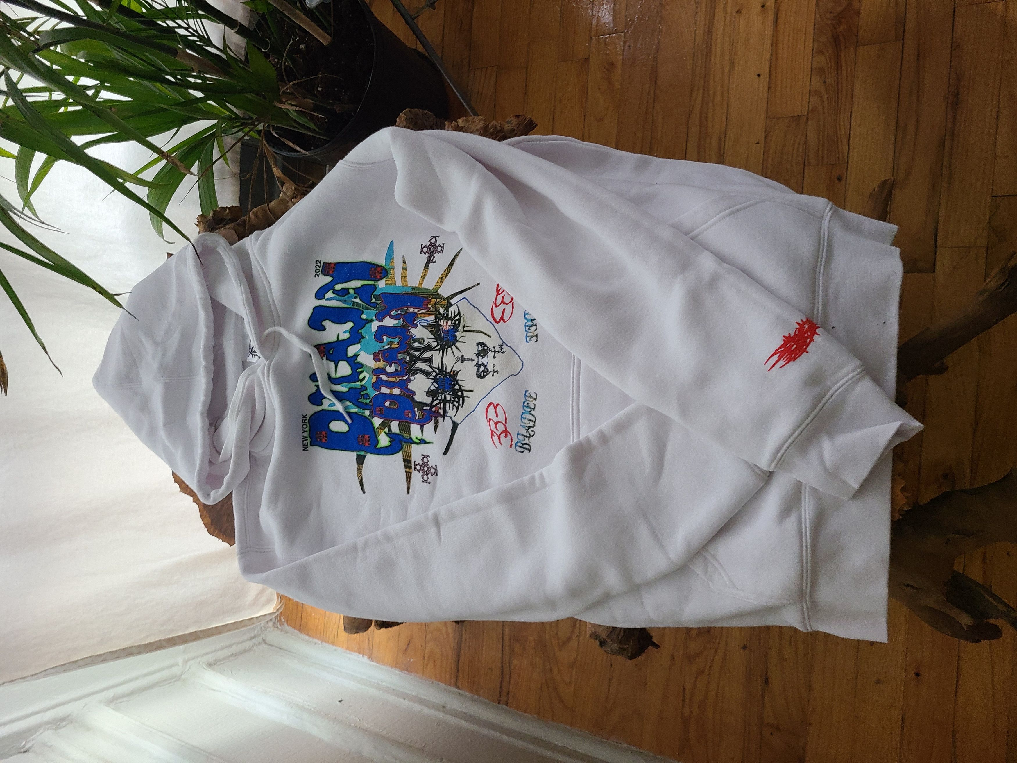 Sad Boys Bladee Face Shield Hoodie - White NYC POPUP EXCLUSIVE | Grailed