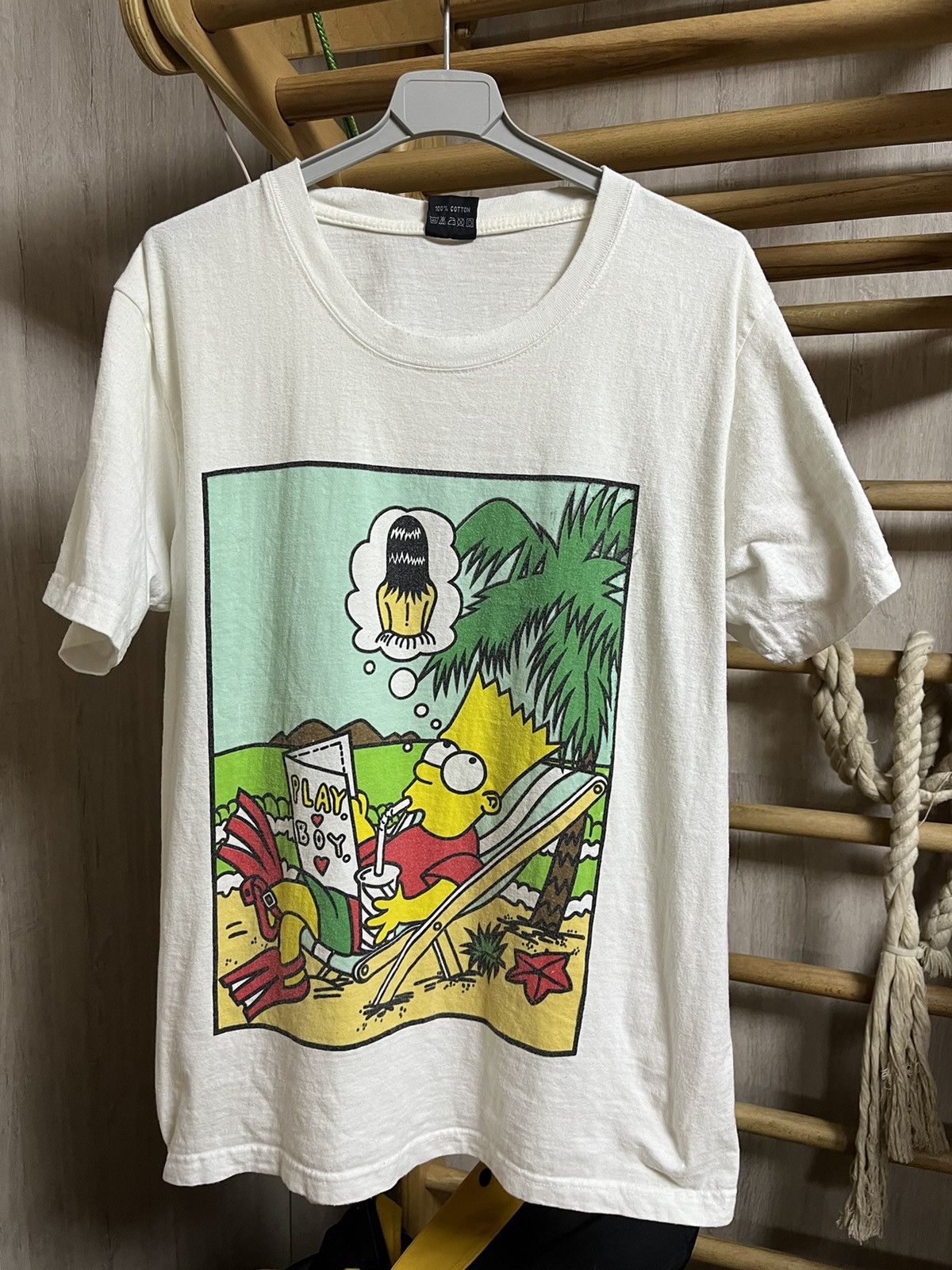 Playboy × The Simpsons × Vintage Vintage Bart watching Playboy in beach tee | Grailed