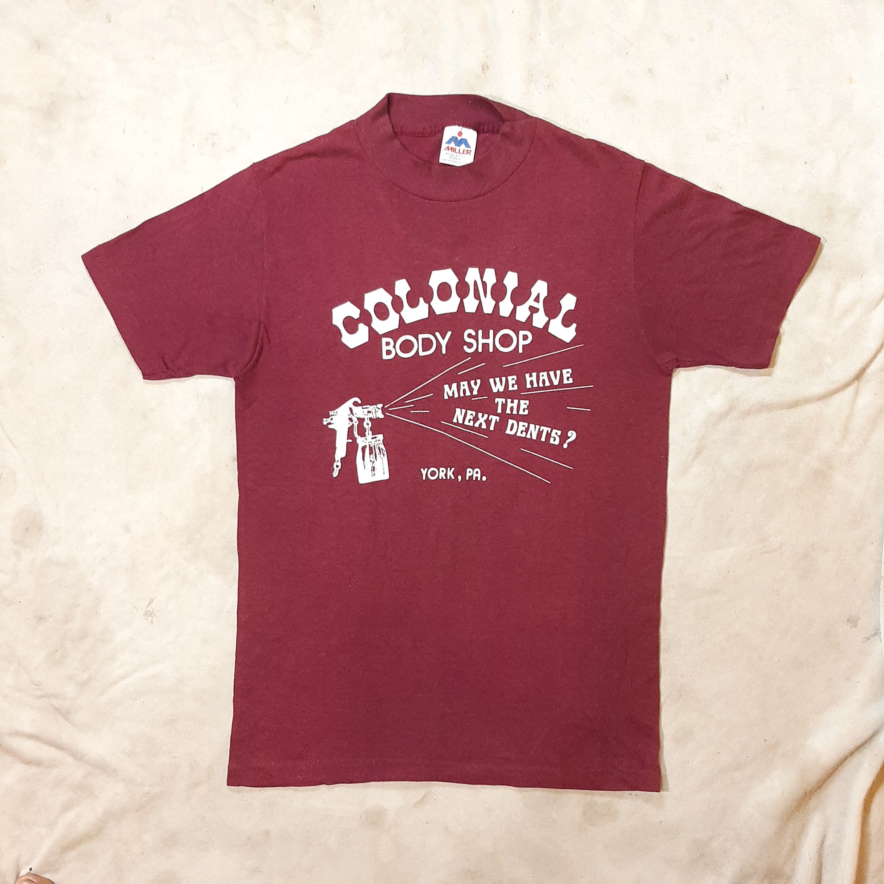 Vintage 1970s Miller "colonial body shop" tee | Grailed