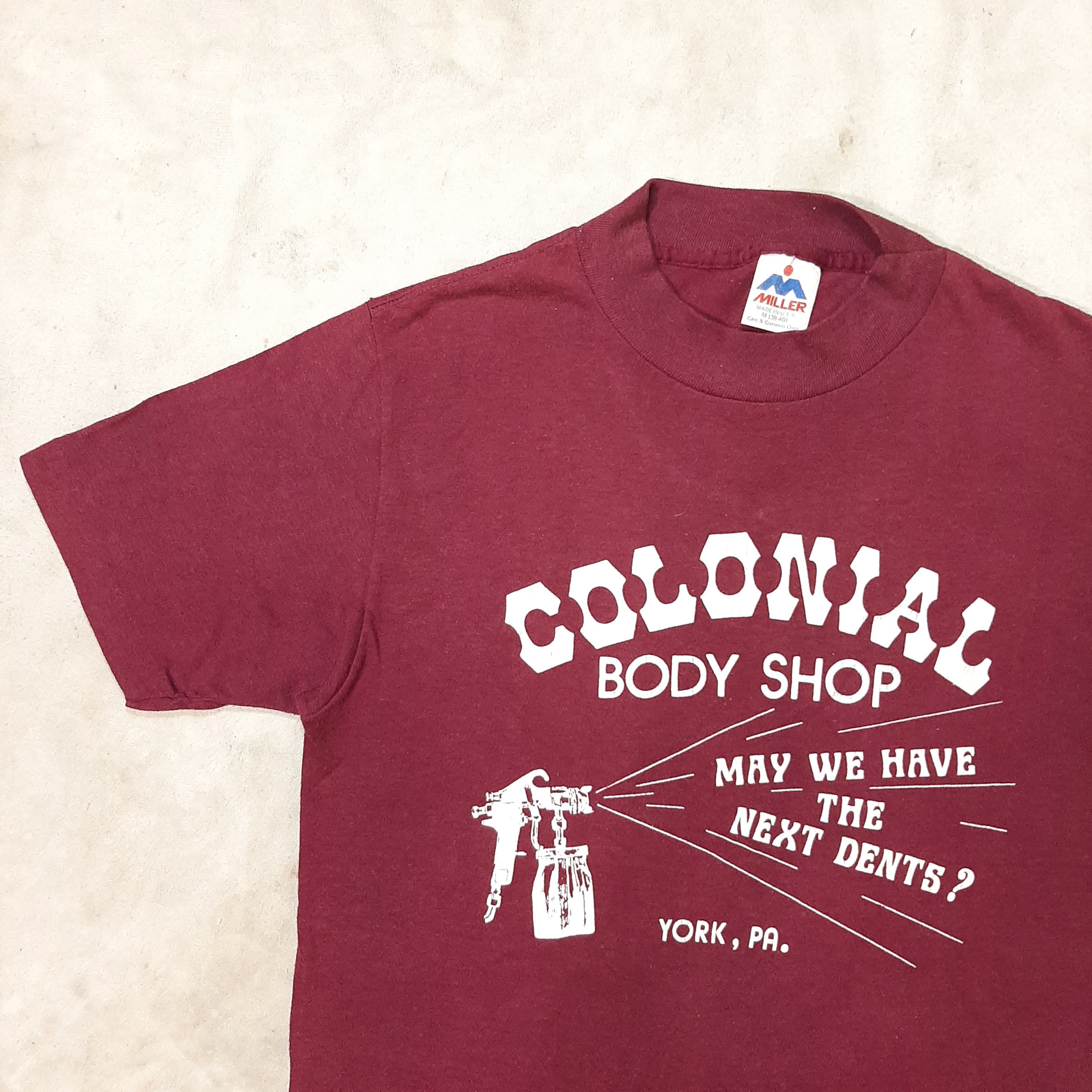 Vintage 1970s Miller "colonial body shop" tee | Grailed