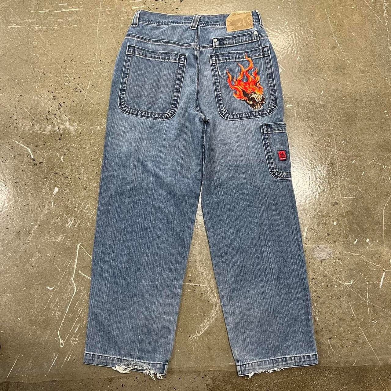 Vintage Vintage Y2K Baggy JNCO Embroidered Flame Denim Jeans | Grailed