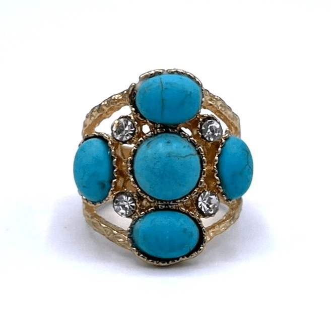 Jewelry Gold with Turquoise and Diamond Crystal Boho Ring Size 8.5 ...