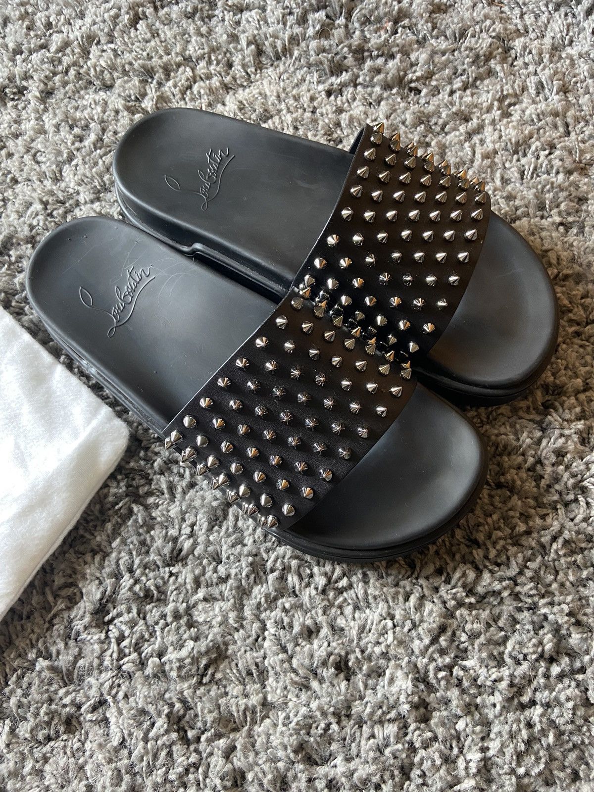 Christian Louboutin Christian louboutin spiked leather slides | Grailed