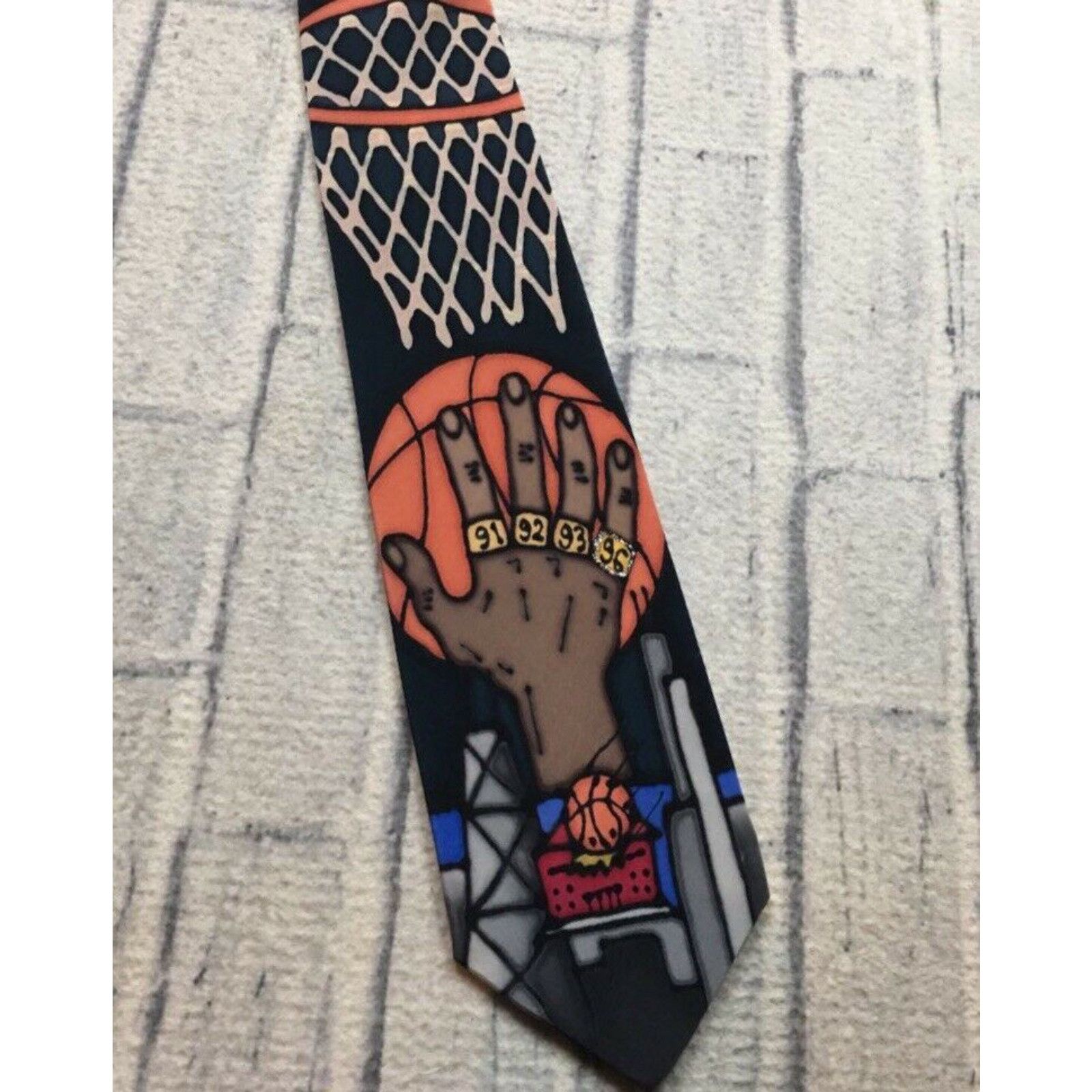 Vintage VTG CHICAGO BULLS HAND PAINTED Signed 1996 NBA CHAMPIONS Tie ...