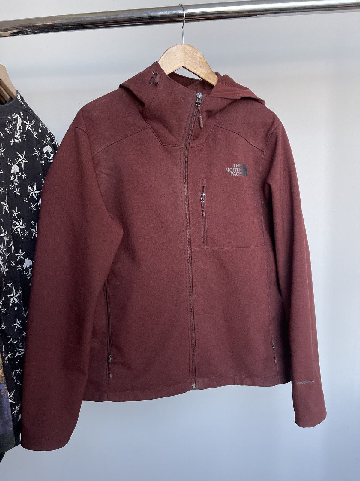 Vintage THE NORTH FACE WINDWALL SHELL FLEECE JACKET MAROON LARGE | Grailed