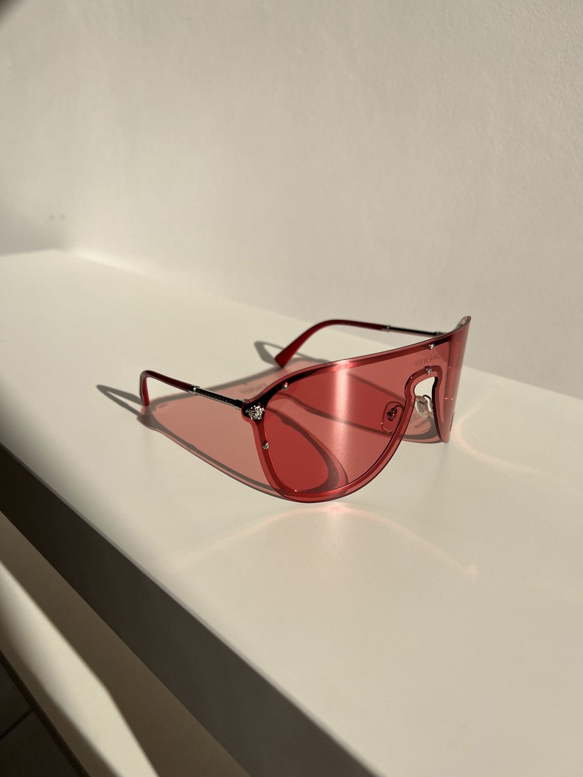 Versace Versace shield mask silver medusa logo red sunglasses | Grailed