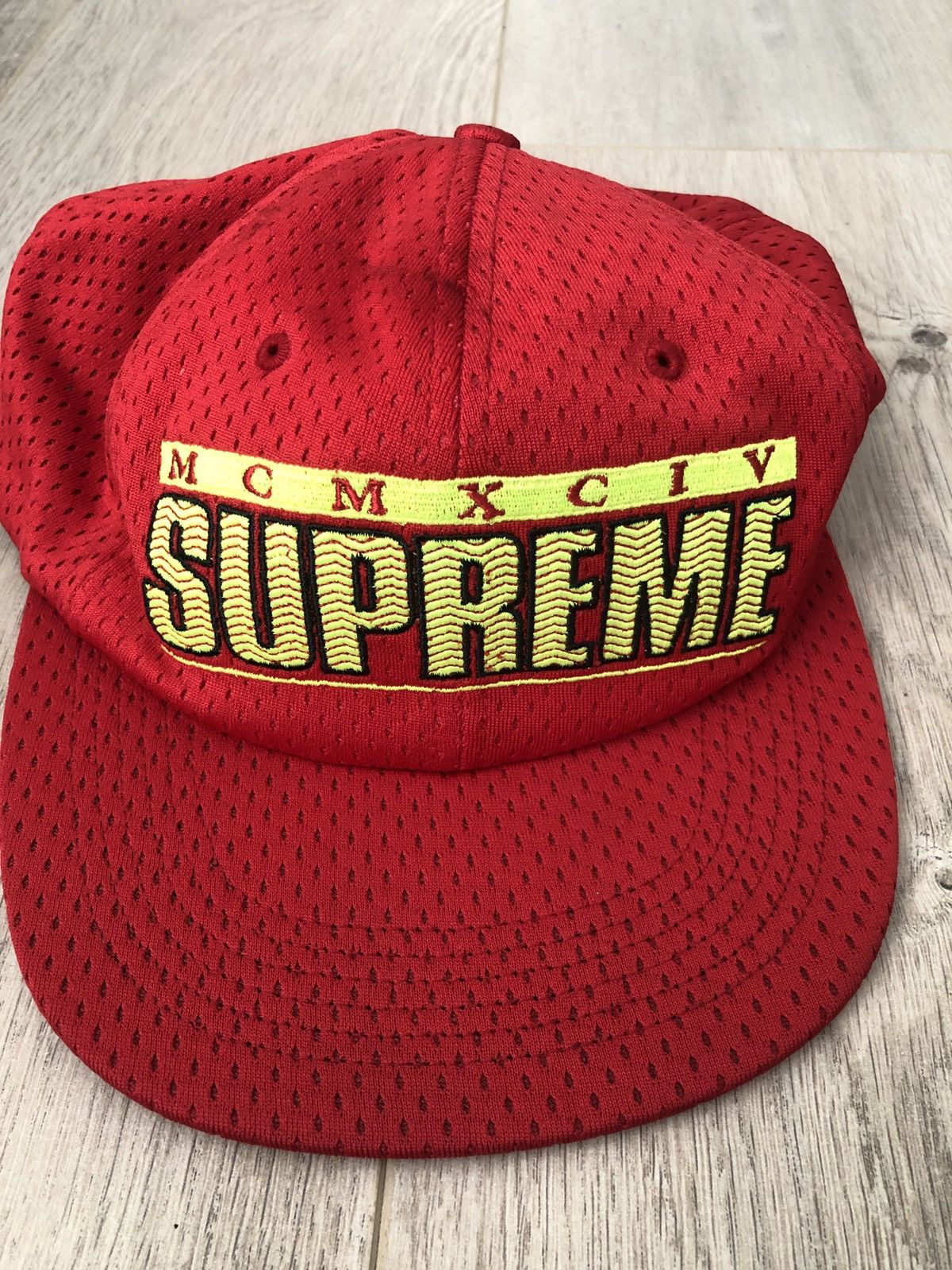 Supreme Supreme Red Hat with Yellow Logo | Grailed