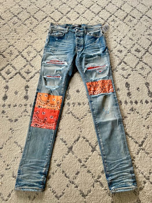 Amiri Amiri Bandana Art Patch Denim Skinny Jeans Indigo | Grailed