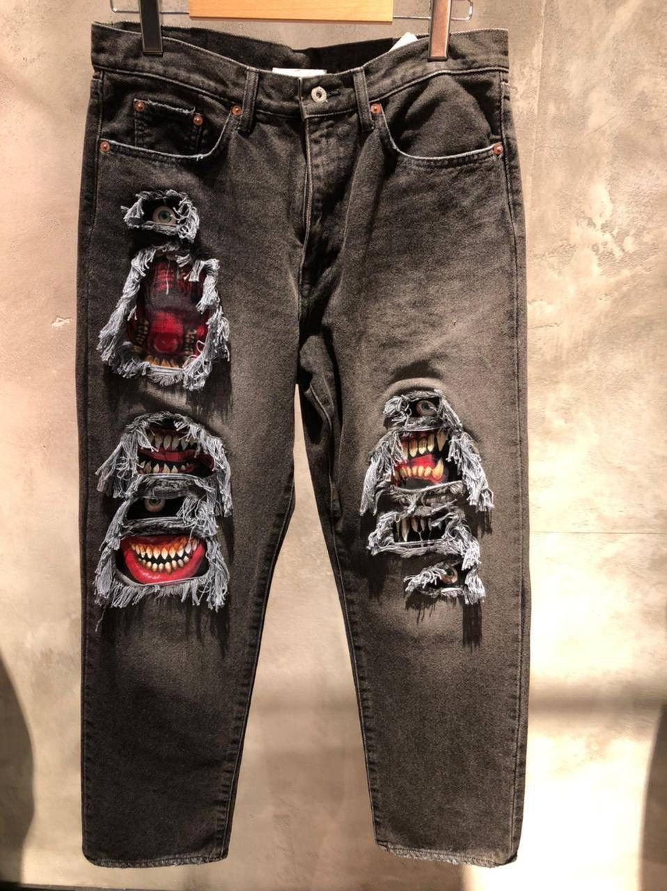 Doublet DOUBLET GREY RECYCLED DENIM MONSTER REPAIR JEANS | Grailed