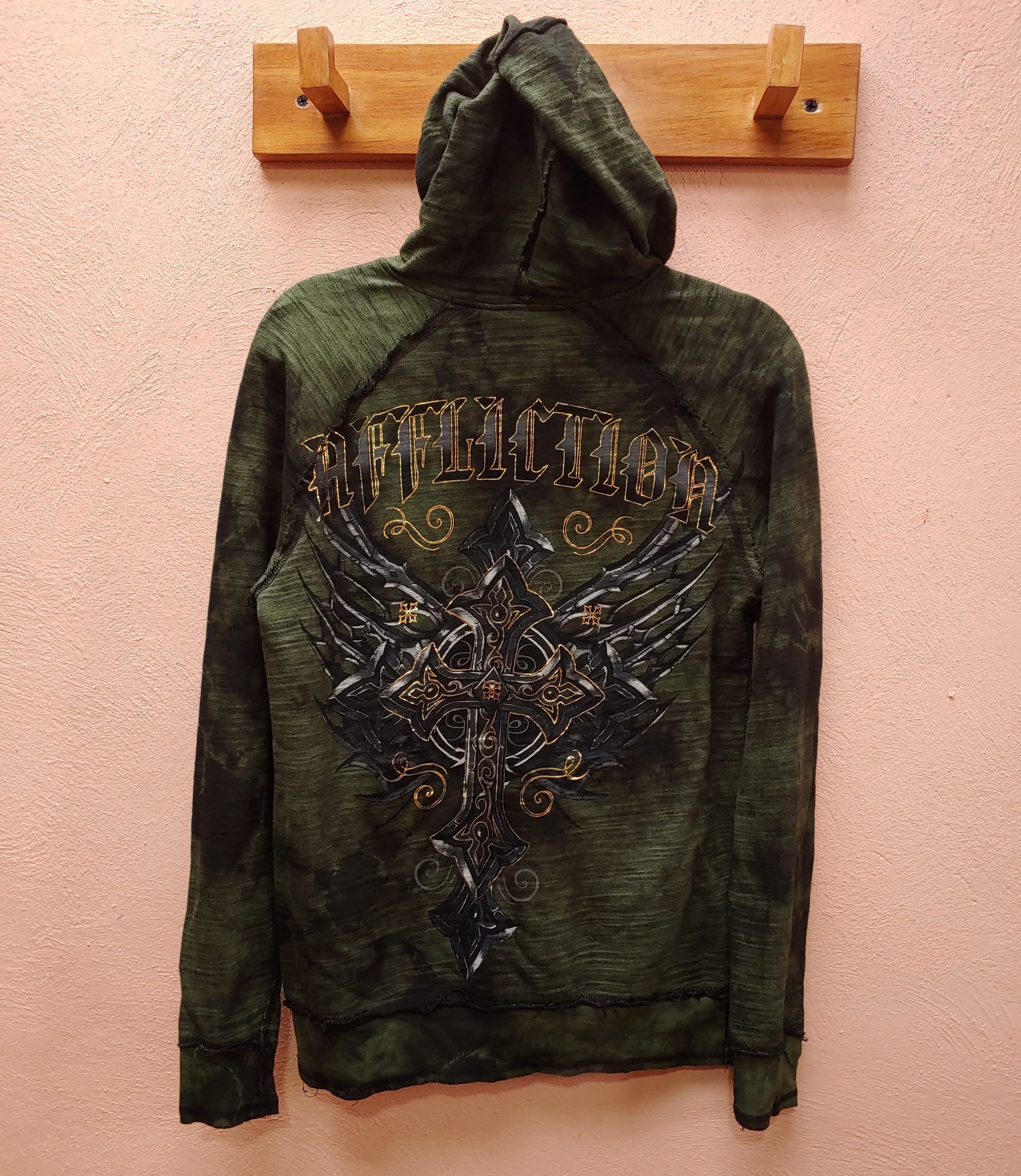 Vintage Affliction Distressed Black and green reversibe Hoodie | Grailed