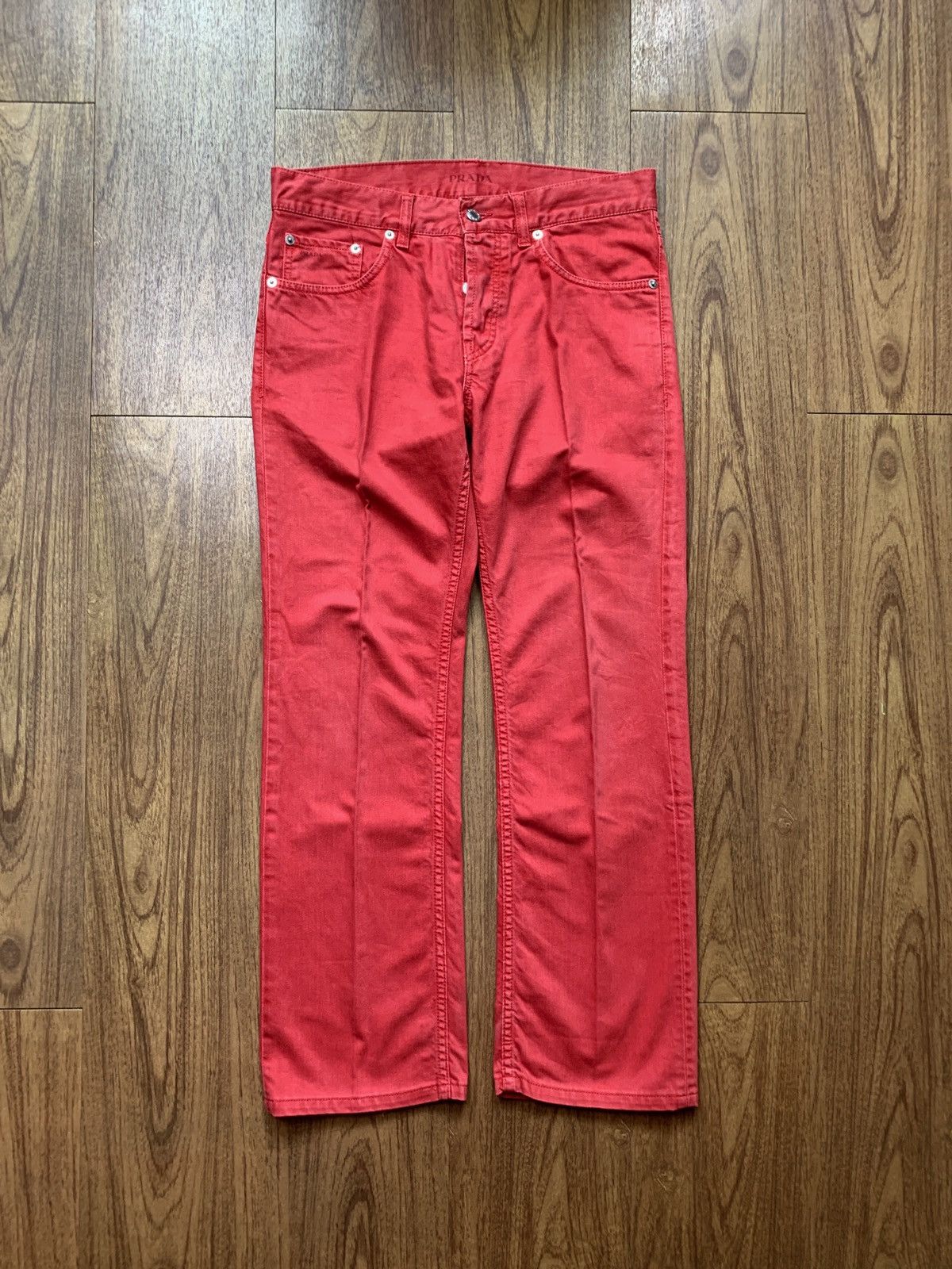 Prada Classic Fit Red Denim Jeans | Grailed