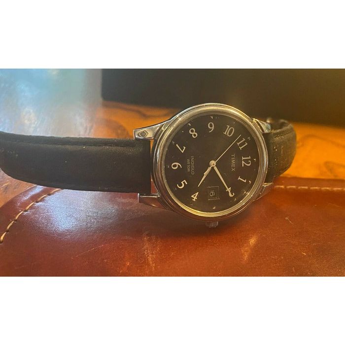 Timex Men's 36mm Silver Tone Timex, Black Face, Date, Indiglo, WR | Grailed