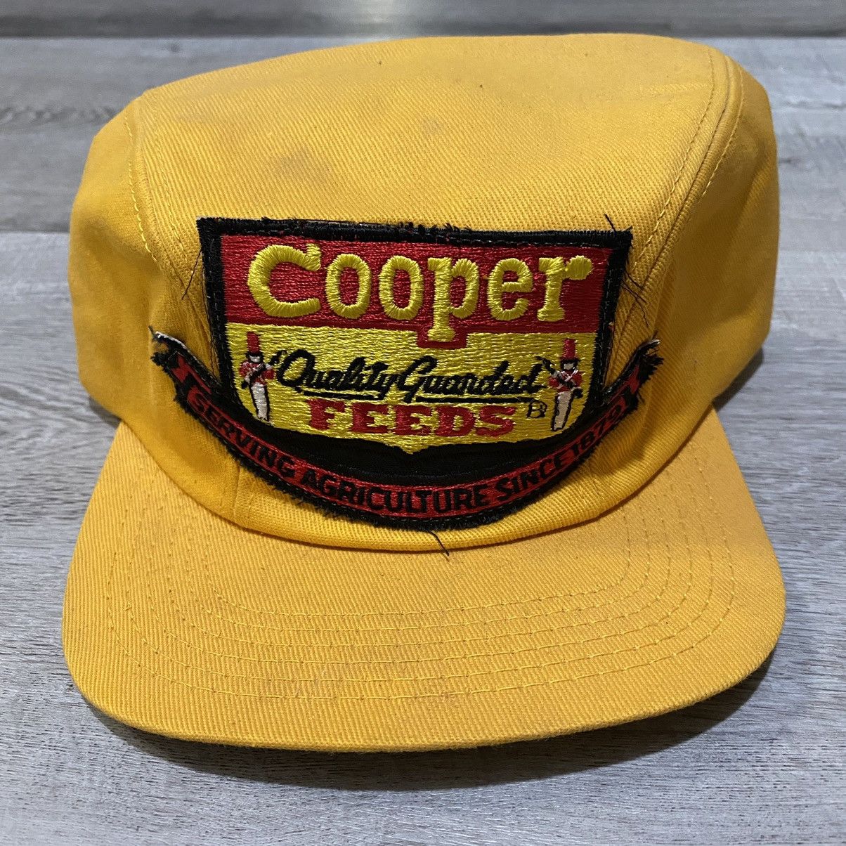 Vintage VTG COOPER FEEDS Yellow Patched 80s USA Farming Ear Flap Hat ...