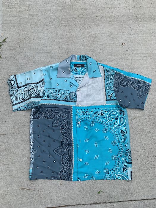 Amiri Blue Bandana Print Silk Button Up Shirt | Grailed