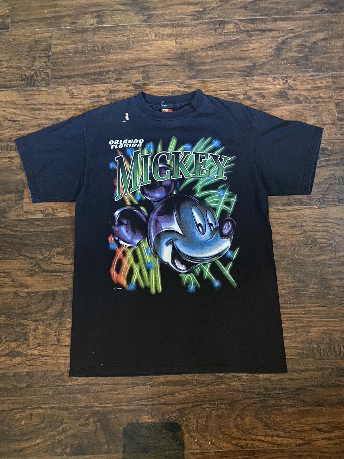 Vintage 1990s Mickey Mouse Neon firework vintage single stitch shirt ...