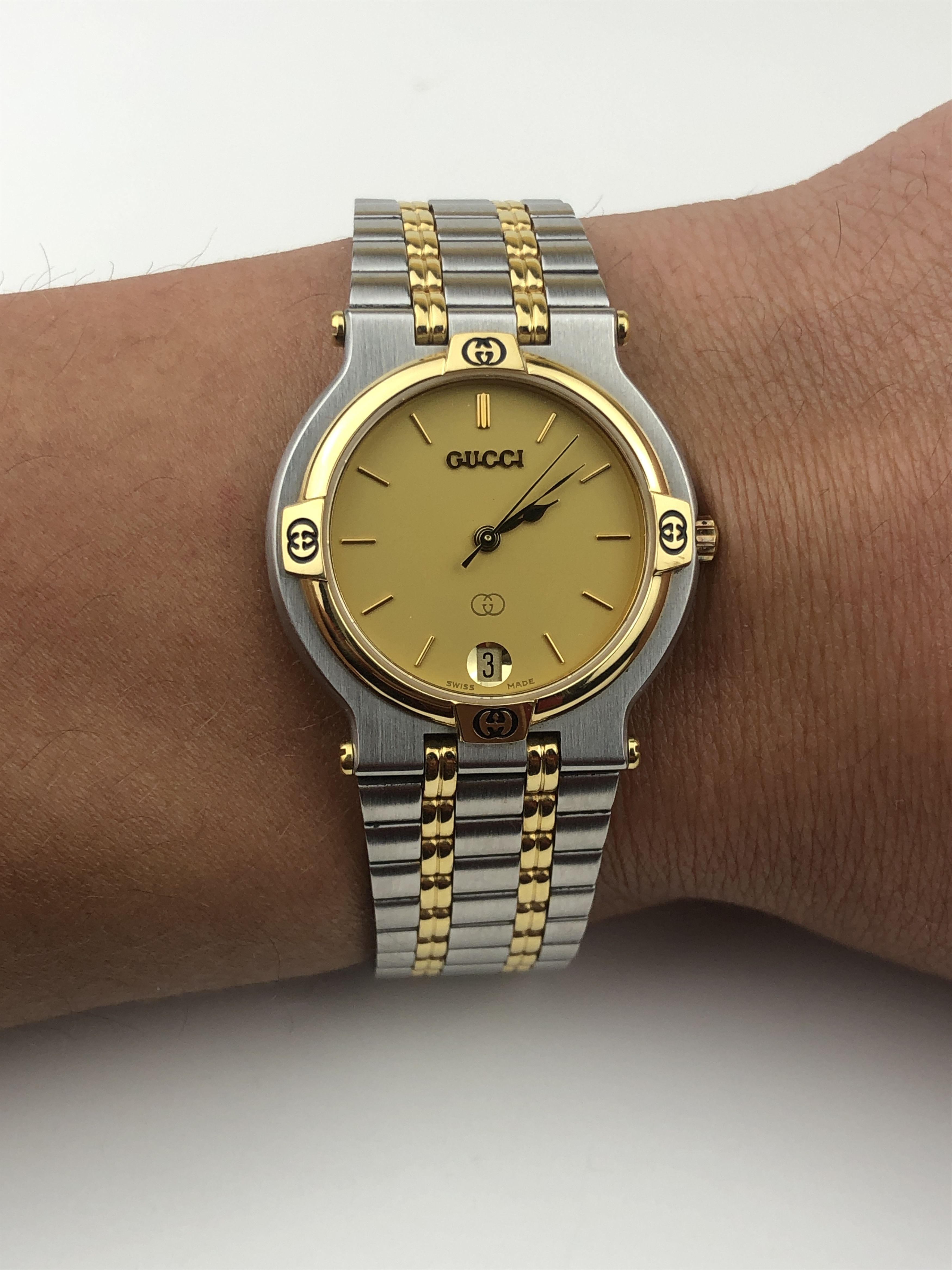 Gucci *Rare GG Dial* Gucci 9000M Two-Tone Vintage Mens Watch | Grailed