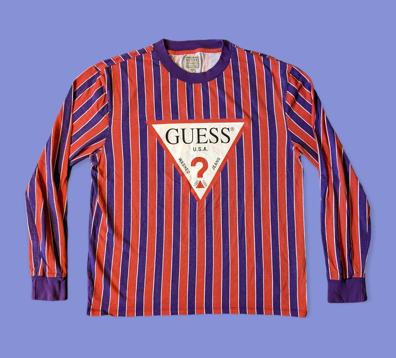 Guess Guess Red and Purple Striped Long Sleeve Tee Shirt | Grailed
