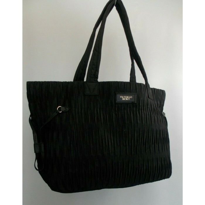 Vintage Victoria's Secret Large Black Tote Bag Zipper Weekender Trendy ...