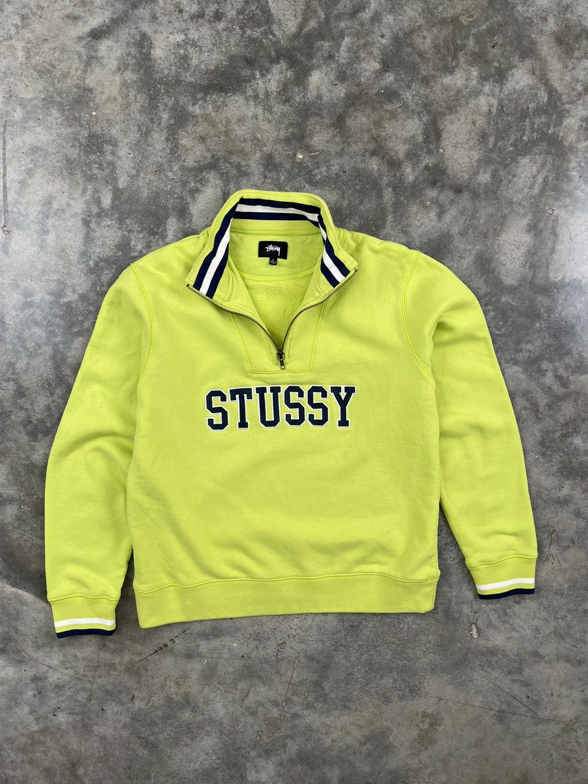 Stussy Stussy Neon Green Quarter Zip Logo Pullover Large ️ ️ Roots ...